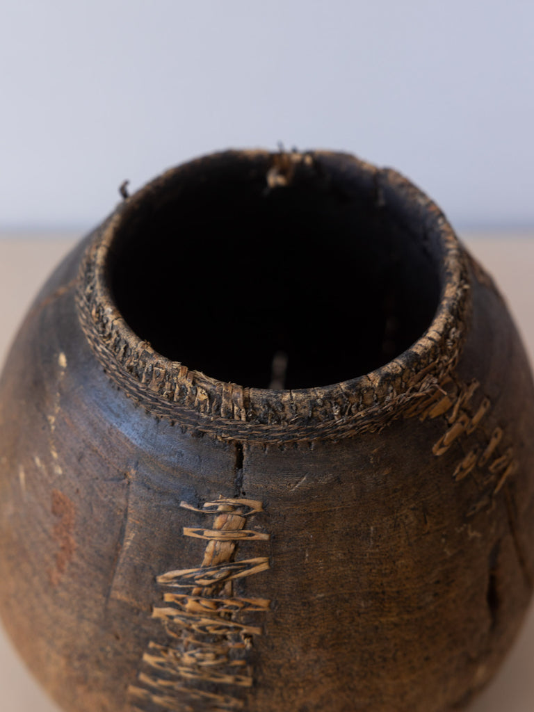 Medium Hand Carved African Vessel with Weaving – The Arc